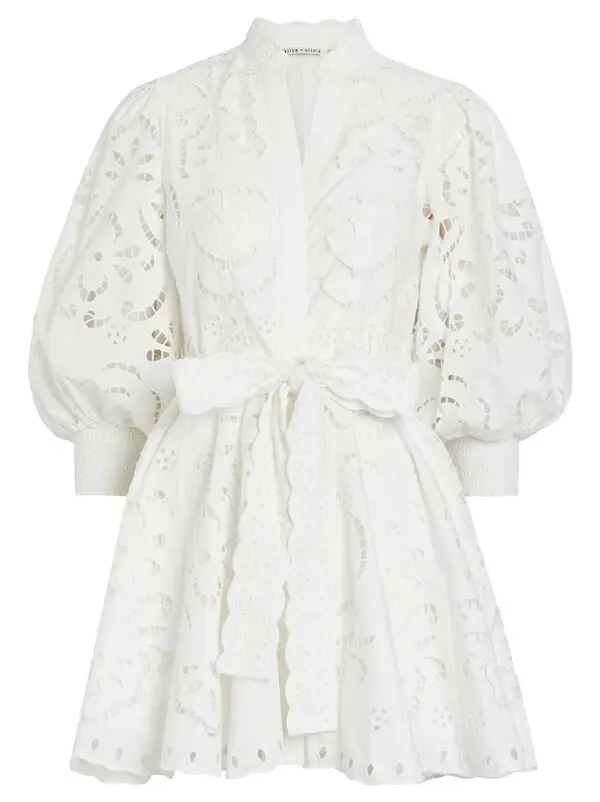 Alice + Olivia Lucy Embroidered Cotton Mini Shirt Dress - White