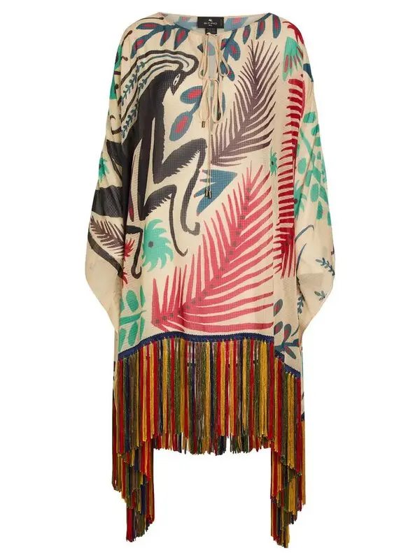 Etro Printed Fringed Sheer Seersucker Cover-up - Multicoloured