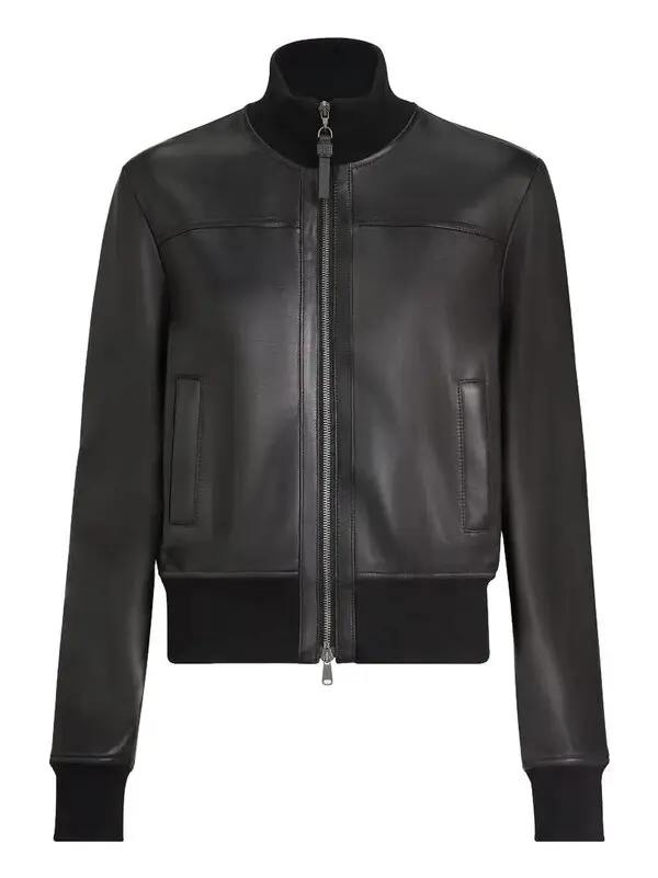 Brunello Cucinelli Nappa Leather Bomber Jacket With Monili - Black