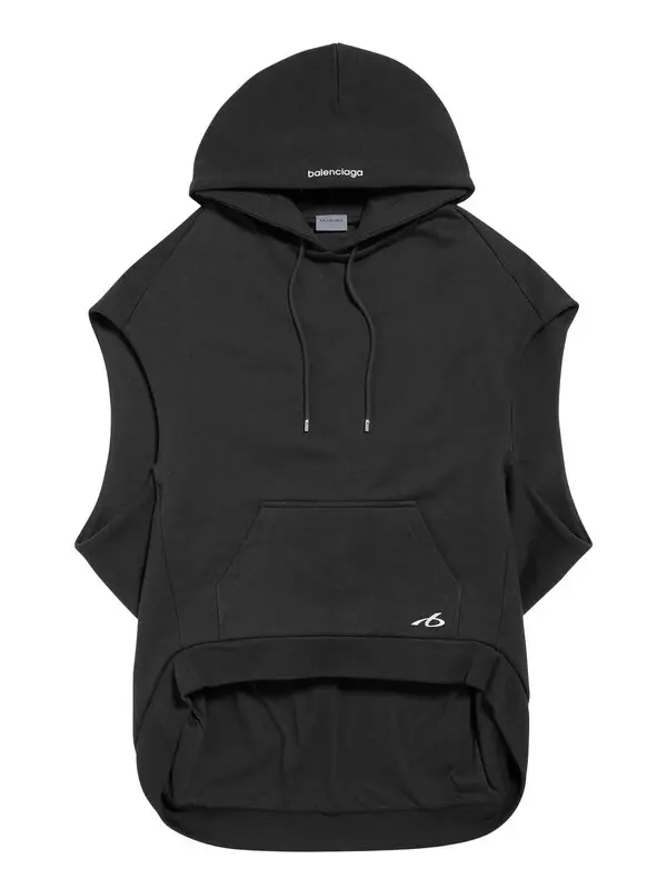 Balenciaga Sleeveless Cotton Hoodie - Black
