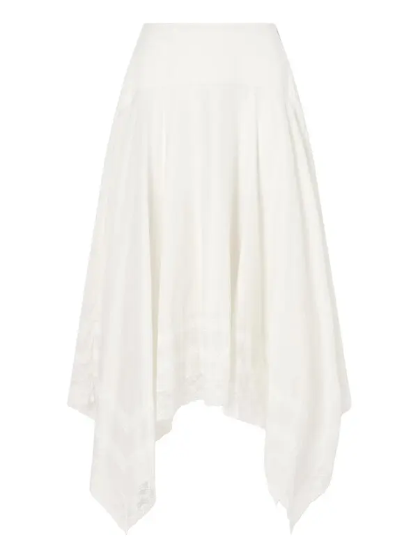 Staud Ainsley Asymmetric Lace-trimmed Cotton-voile Maxi Skirt - Neutrals
