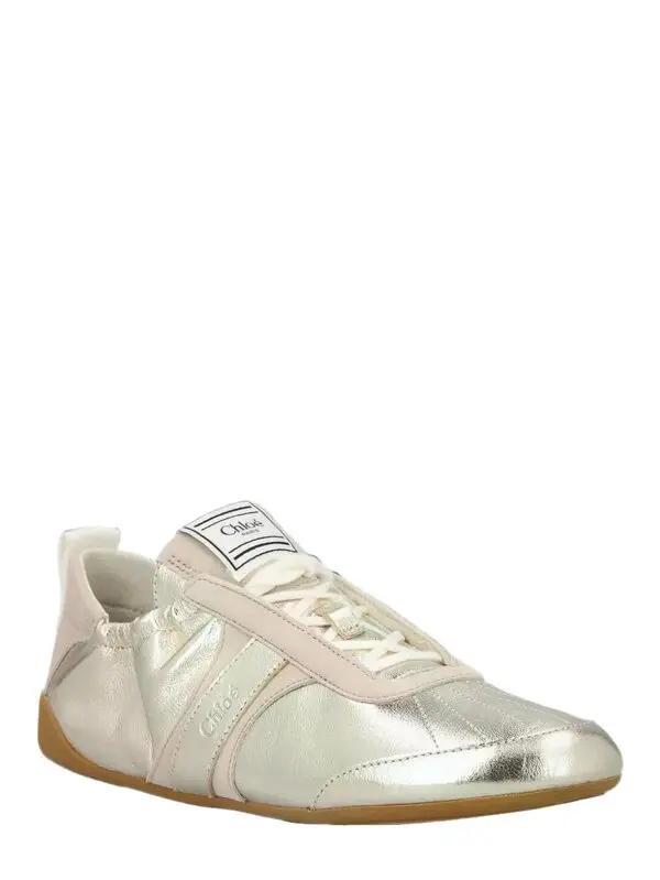 Chloé Kick Metallic Finish Lace Up Sneakers - Gold
