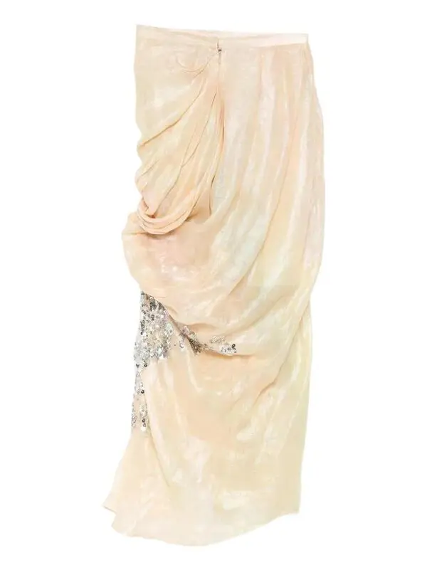 Biyan Linen Draped Midi Skirt With Sequin Embellishment - Neutrals