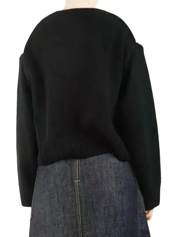GANNI Ribbed Crew Neck Long Sleeve Sweater - Black
