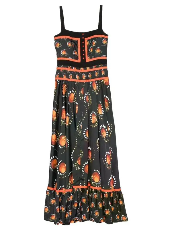 Rabanne Graphic-print Ruffled Dress - Black