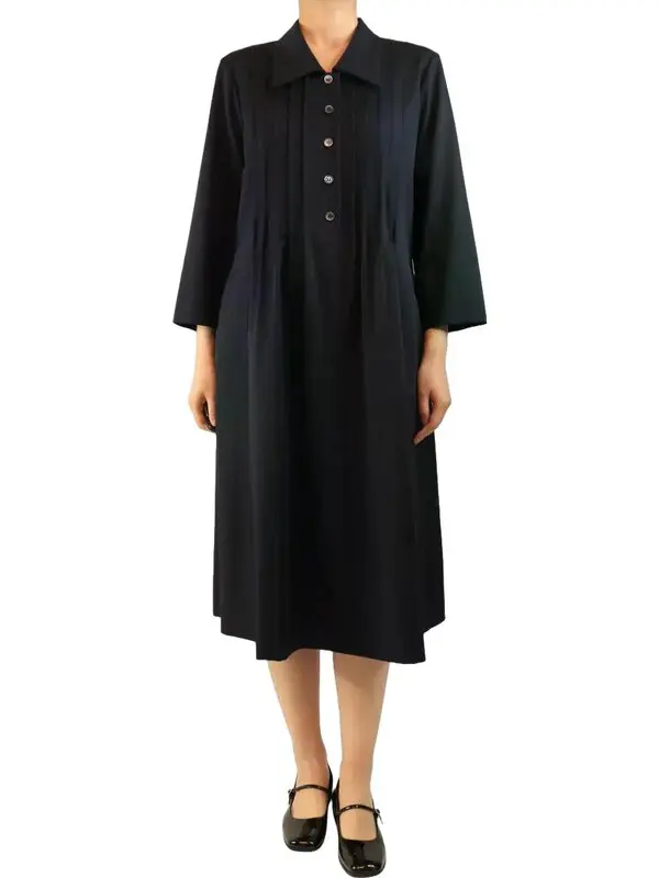 MARGARET HOWELL Pleated Wool Midi Dress - Blue