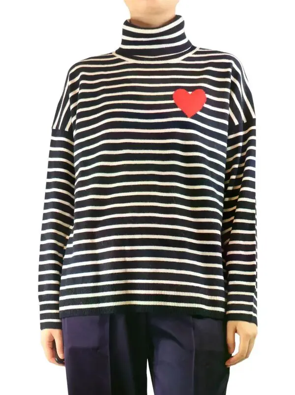 Chinti & Parker Striped Roll Neck Sweater With Heart Motif - Black