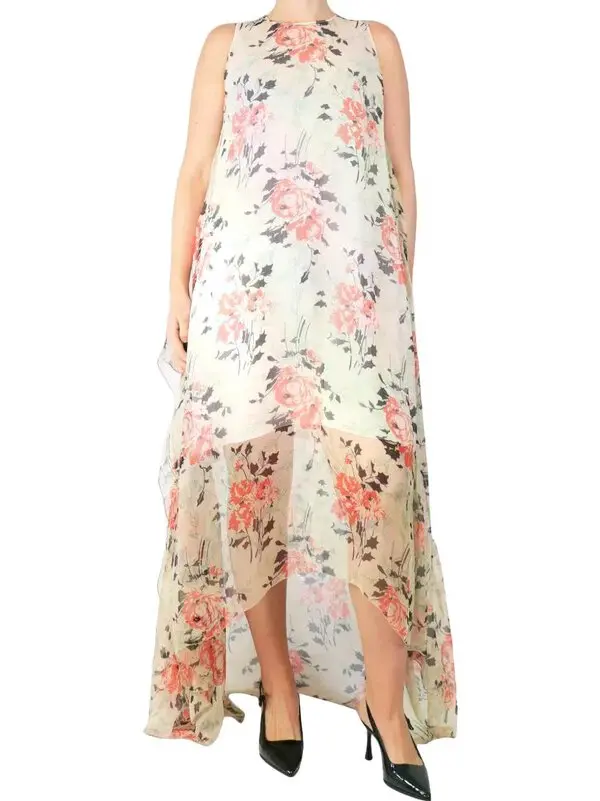 Loewe Sleeveless Floral Print Asymmetric Maxi Dress - Neutrals