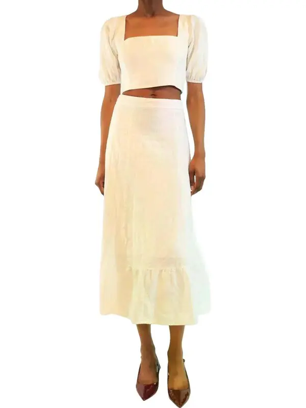 Paige Ruffle-trim Cotton Skirt Top Set - White