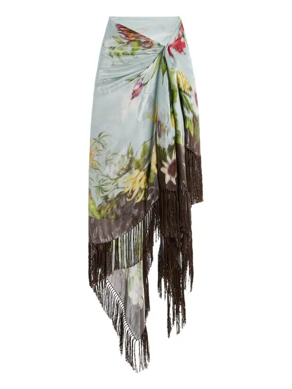 Oscar De La Renta Fringed Metallic Floral Midi Skirt - Multi