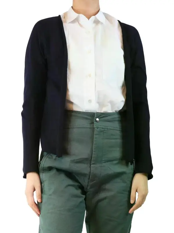 Apuntob Navy Wool And Silk Blend Open Front Cardigan - Blue