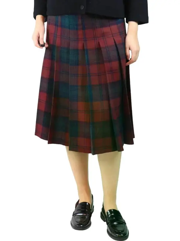 Red Valentino Check Pleated Midi Skirt - Red