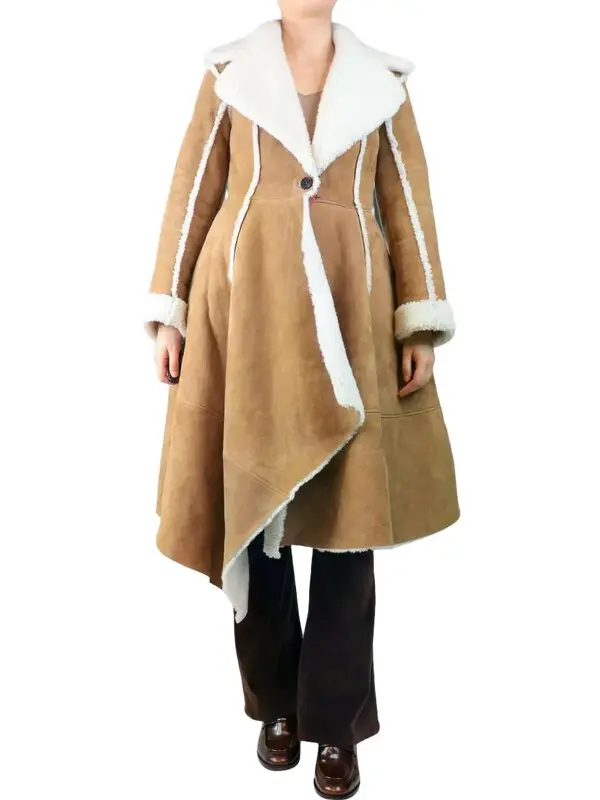 Alexander McQueen Asymmetric Shearling-trim Coat - Neutrals