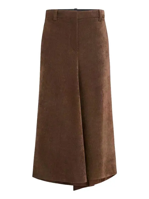 Brunello Cucinelli Fluid Corduroy Flute Skirt With Monili - Brown