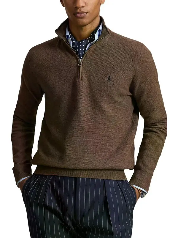 Polo Ralph Lauren Textured Knit Quarter-zip Sweater - Brown