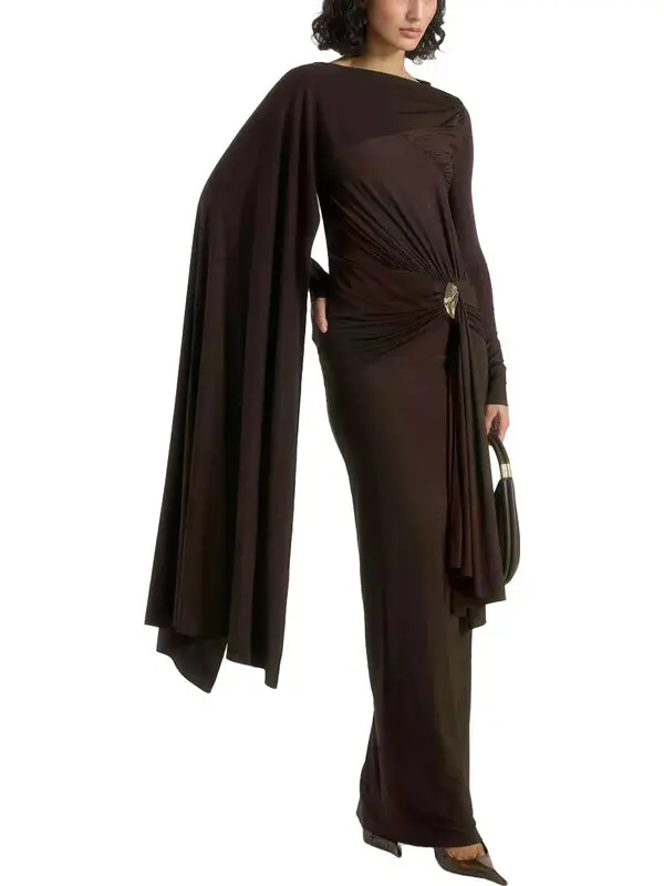 Manière De Voir Edena Asymmetric Ruched Draped Maxi Dress - Brown