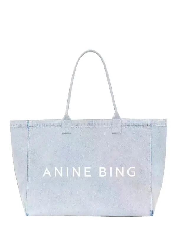 ANINE BING Logo Cotton Tote Bag - Blue