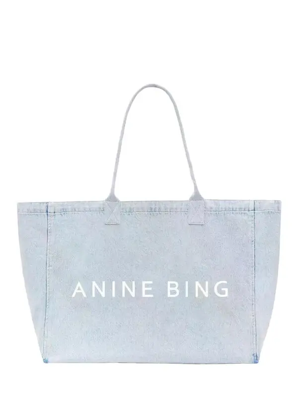ANINE BING Logo Cotton Tote Bag - Blue