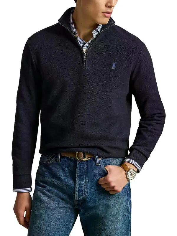 Polo Ralph Lauren Rib-knit Mock Neck Quarter-zip Sweater - Blue