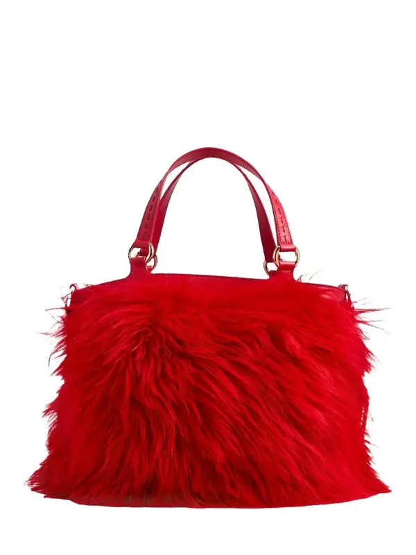 LANCEL Premier Flirt Medium Fur Texture Bucket Bag - Red