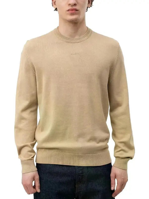 Hugo Logo Plaque Crew-neck Sweater - Neutrals