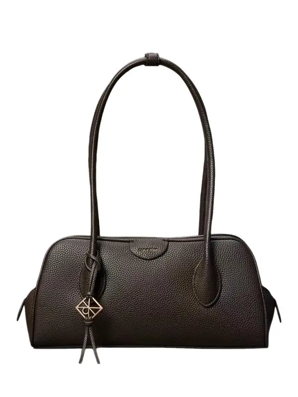 Calvin Klein Grained Leather Logo Charm Shoulder Bag - Brown