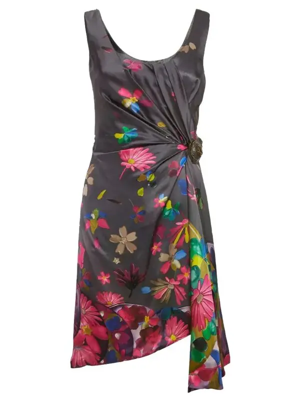 Versace Floral-print Mini Dress - Grey