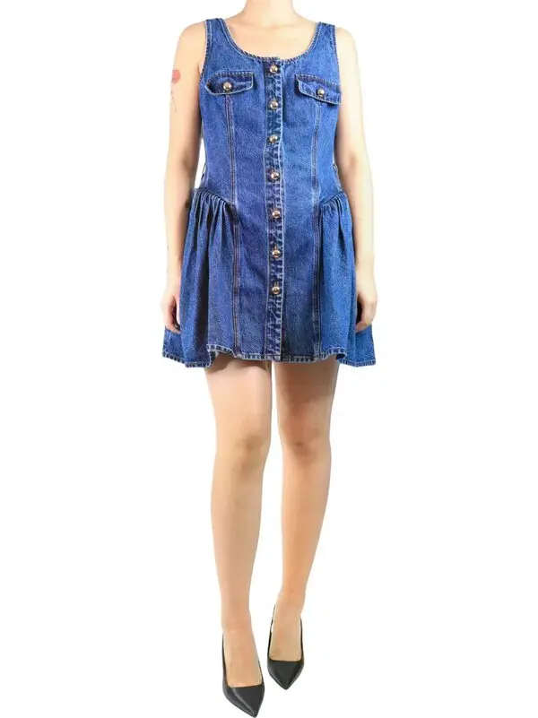SELF-PORTRAIT Denim Flared Dress - Blue