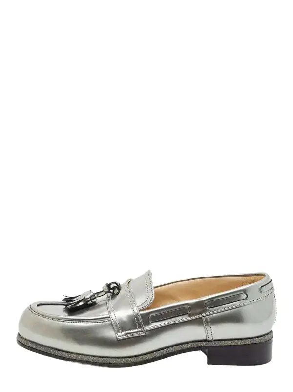 JIMMY CHOO Leather Tassel Loafers - Silver