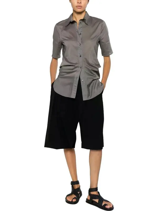 JIL SANDER Cotton Pleated Collar Short-sleeved Shirt - Grey