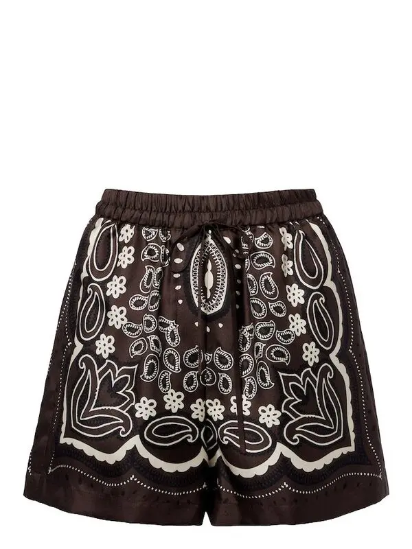 NILI LOTAN Frances Printed Silk Twill Shorts - Brown