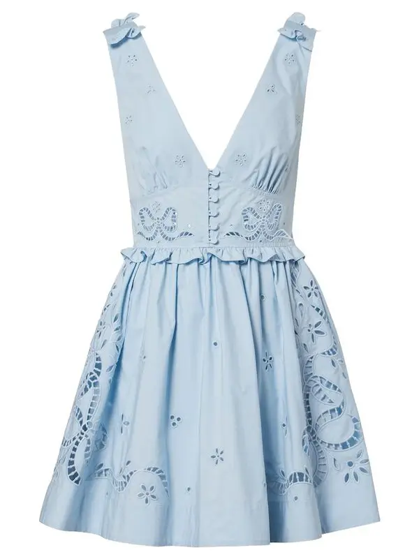 SELF-PORTRAIT Broderie Anglaise Cotton-blend Mini Dress - Blue