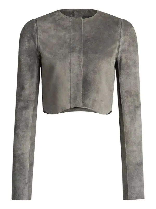Alaïa Suede Curved-hem Cropped Jacket - Grey