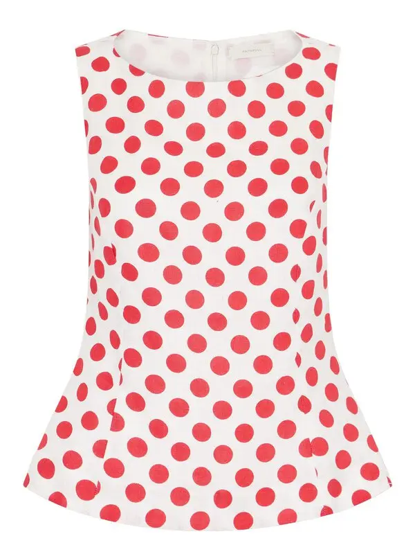 Faithfull The Brand Ana Polka-dot Linen Peplum Top - Red