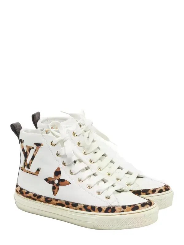 LOUIS VUITTON High Top Leopard Print Sneakers - White