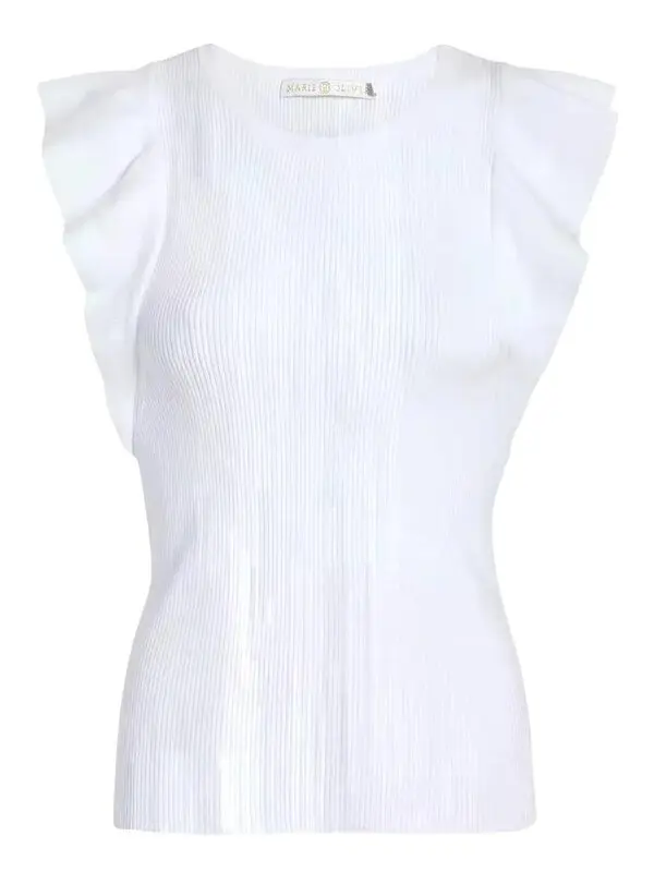 MARIE OLIVER Rory Ruffled Ribbed-knit Top - White