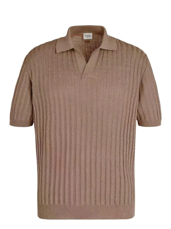 TOD'S Ribbed Short-sleeve Polo Shirt - Brown
