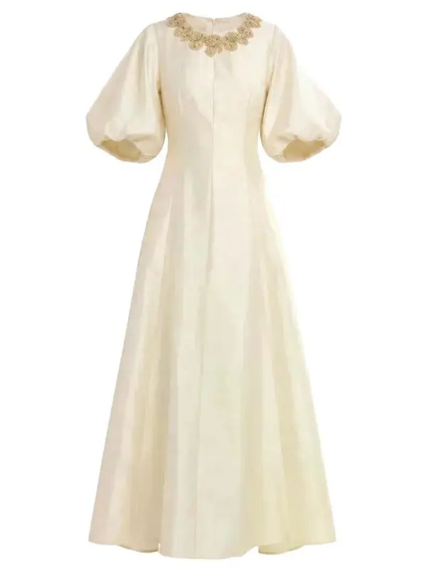BARUNI Jawher Embellished Puff-sleeve Maxi Gown - Neutrals