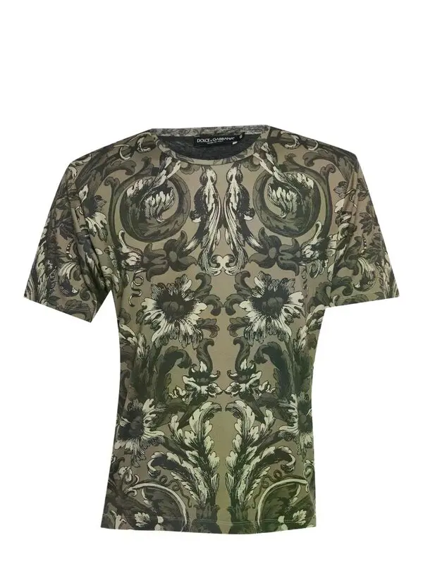Dolce & Gabbana Baroque-print Crew-neck T-shirt - Neutrals