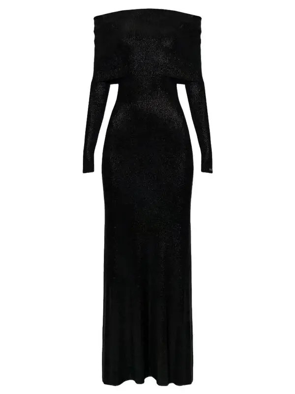 Balenciaga Off-shoulder Long Sleeve Maxi Dress - Black