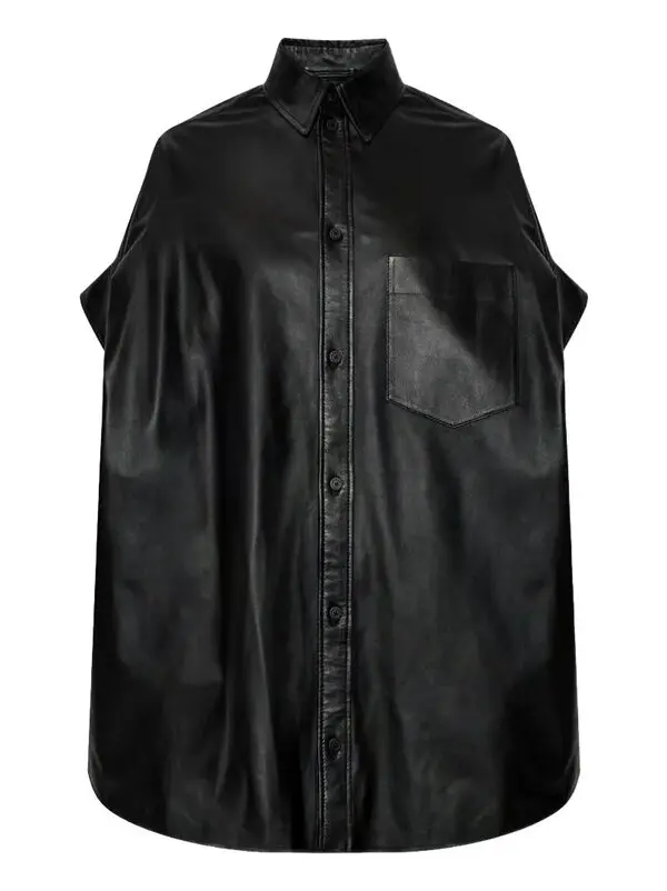 Balenciaga Lambskin Tucked-sleeve Shirt - Black