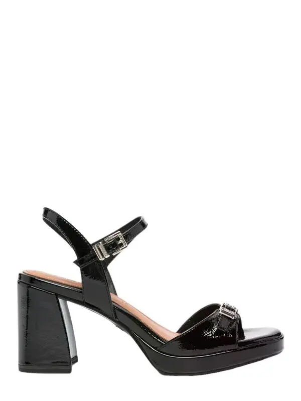 TAMARIS Buckled Patent-finish Block-heel Sandals - Black