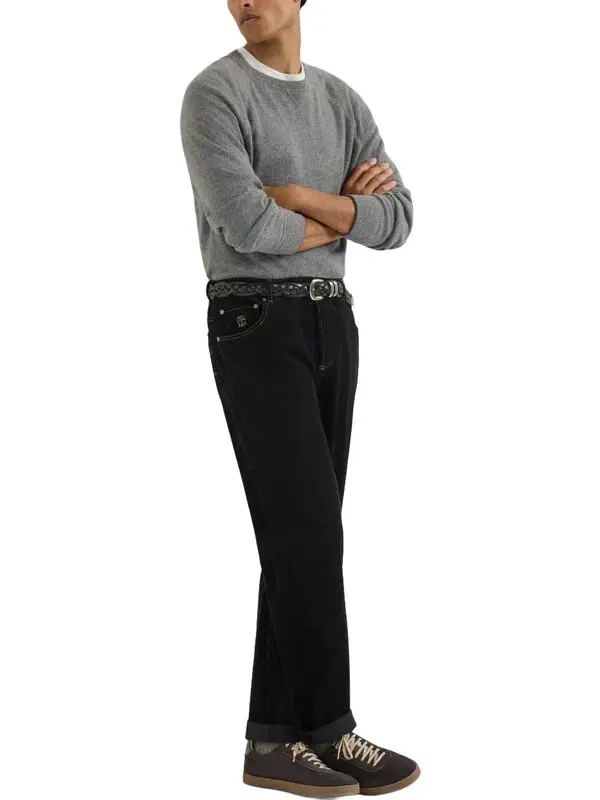 Brunello Cucinelli Garment-dyed Cotton Narrow Wale Corduroy Five-pocket Trousers - Black