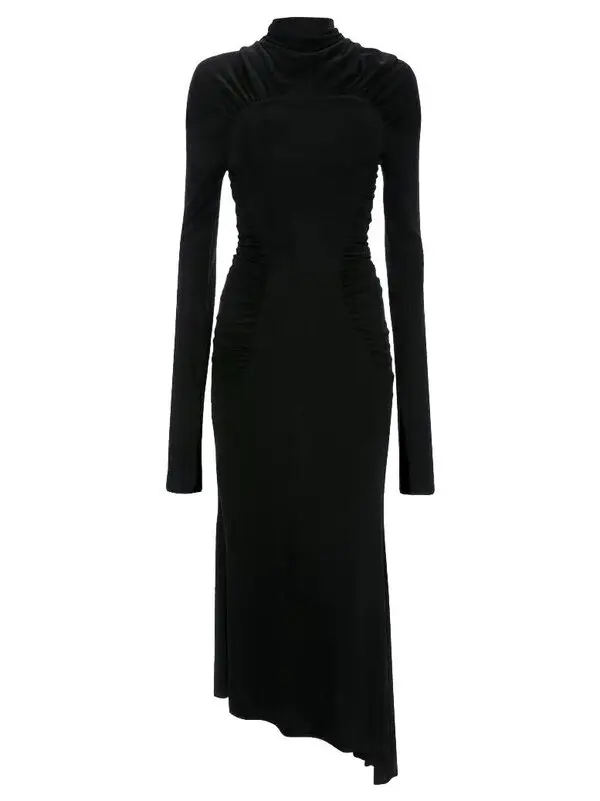 Victoria Beckham Ruched Asymmetric Midi Dress - Black