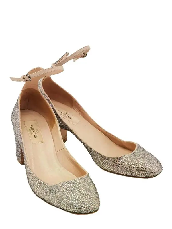 Valentino Garavani Embellished Block Heel Pumps - Silver