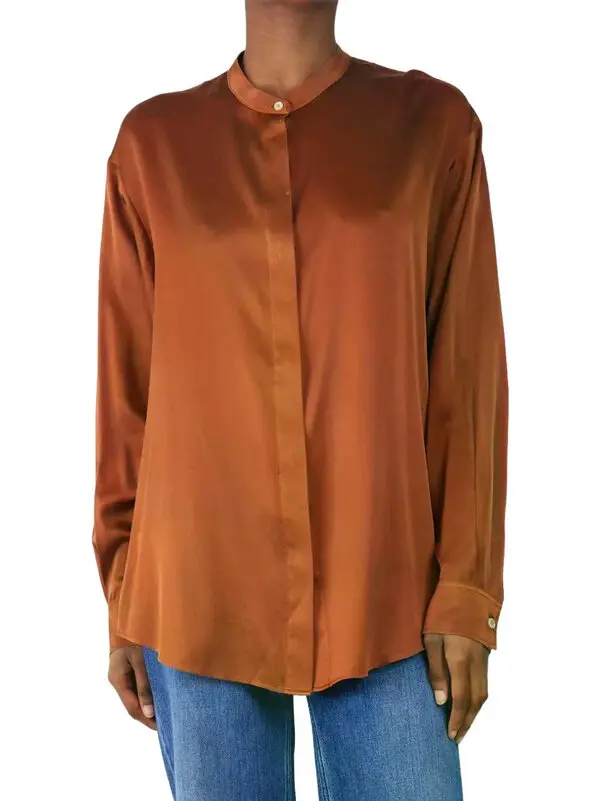 FORTE_FORTE Band Collar Silk Blend Shirt - Brown