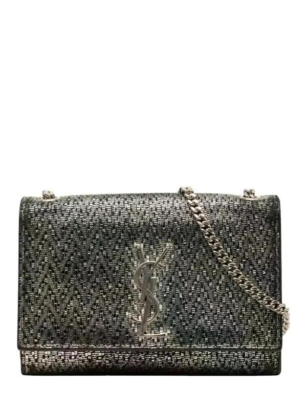 Saint Laurent Metallic Chevron Calfskin Monogram Kate Crossbody Bag - Silver