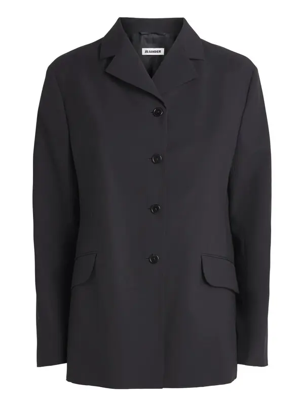 JIL SANDER Wool Gabardine Blazer - Black