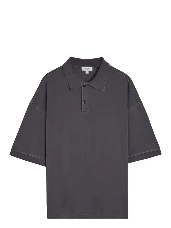 AGOLDE Curren Piqué Cotton Polo Shirt - Charcoal