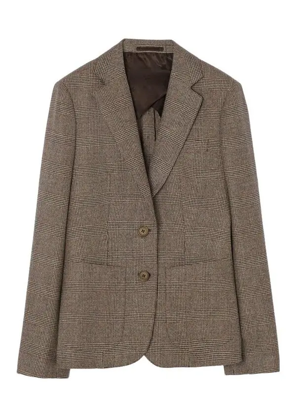 Burberry Tailored Prince Of Wales Check Wool Linen Blend Jacket - Soap Beige/brown